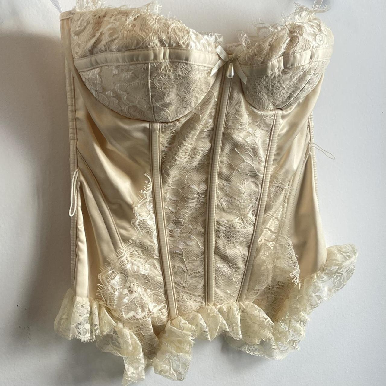 Coquette Cream / Beige Lace Trim Corset Top Size... - Depop