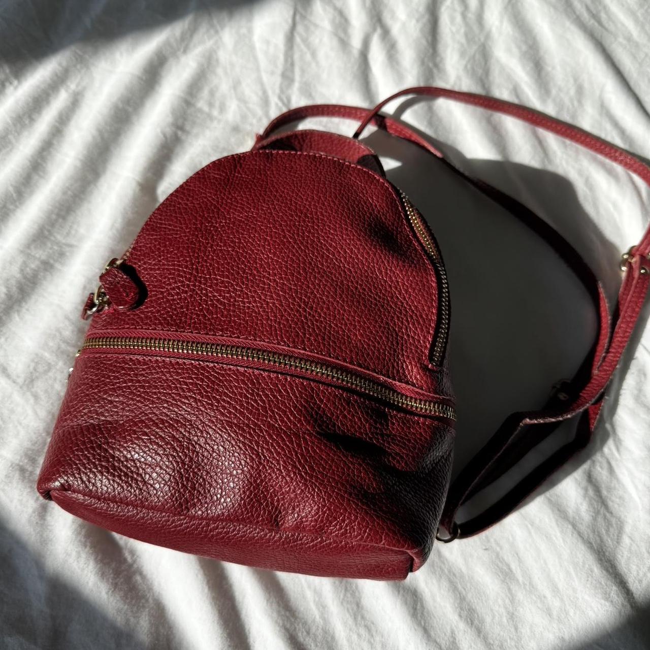 Vintage Italian Leather Mini Backpack in Red ♥️ Gold... - Depop