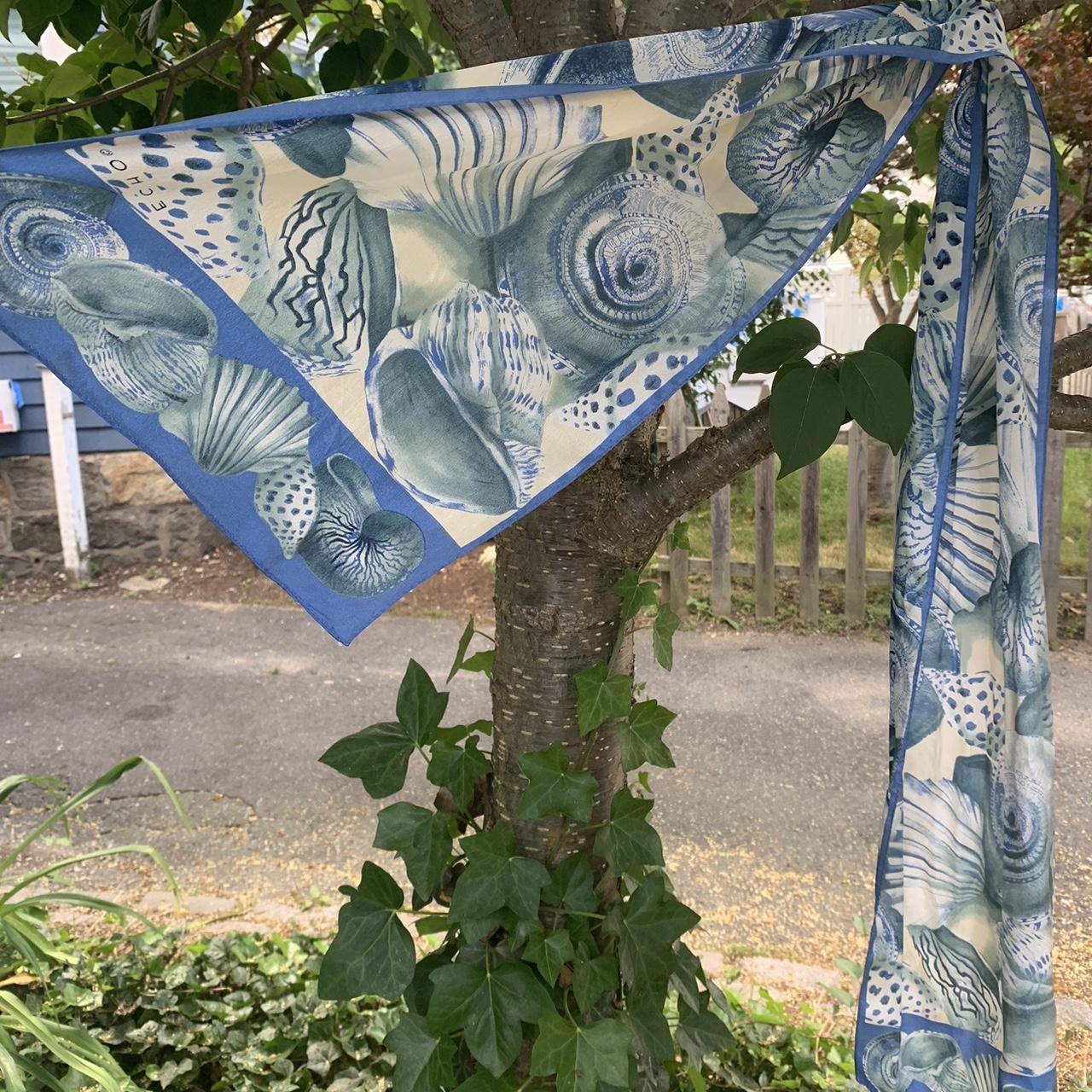 100% silk scarf by the brand echo. Blue sea shells.... - Depop