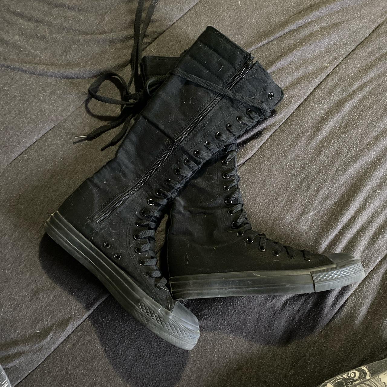 Knock off calf length converse, worn once, size 7... - Depop