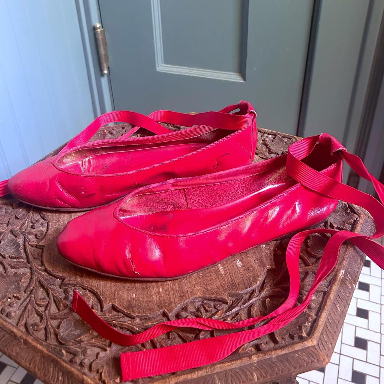 Vintage red ribbon ballet flats Gorgeous scarlet... - Depop