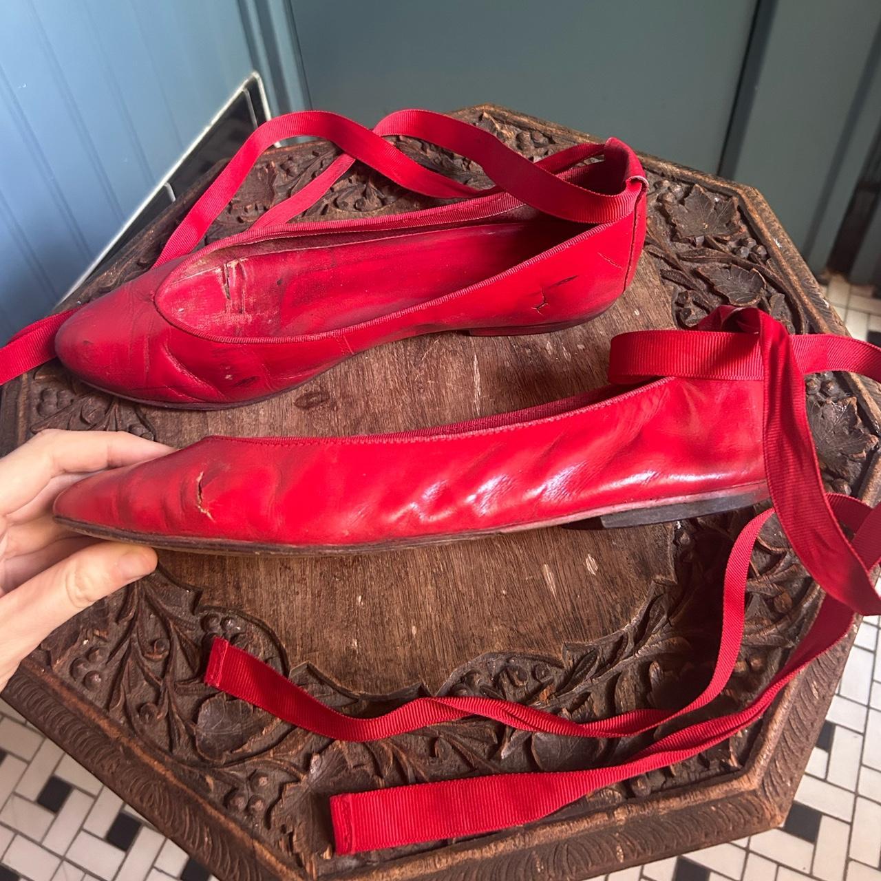 Vintage red ribbon ballet flats Gorgeous scarlet... - Depop