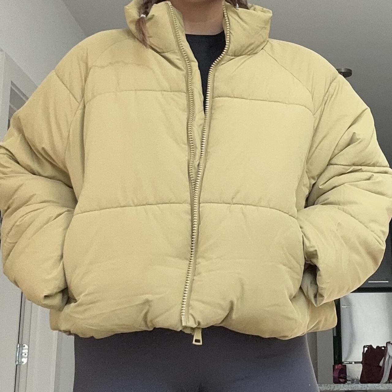 MONKI mustard yellow puffer jacket from ASOS - Depop