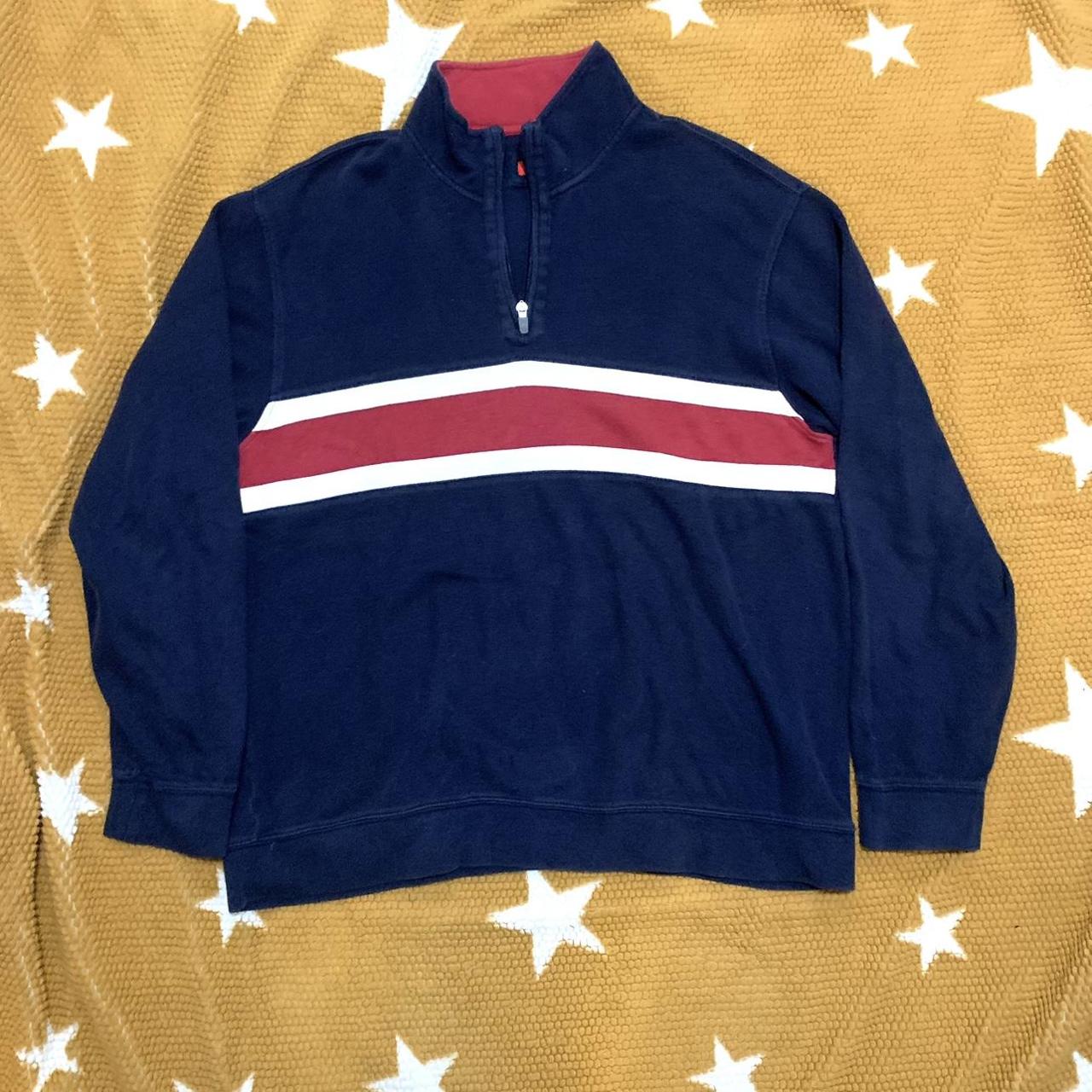 IZod long sleeve IZod half zip up navy and red long... - Depop