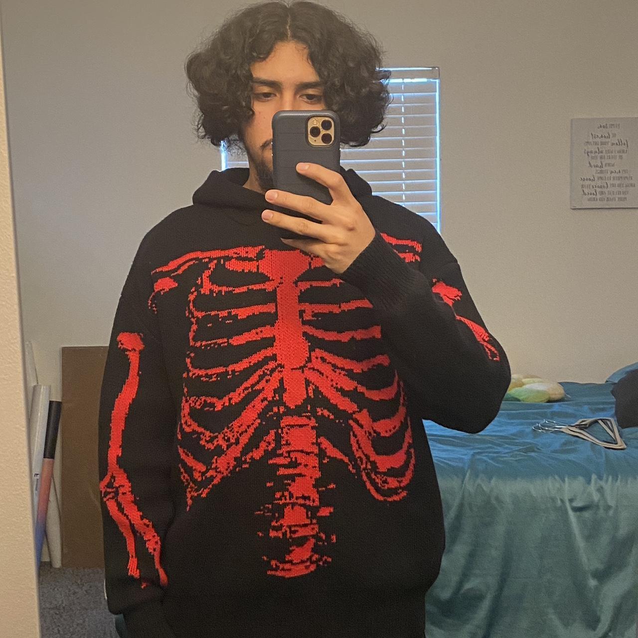 TeamSesh oversized Skeleton knit hoodie Size xs... - Depop