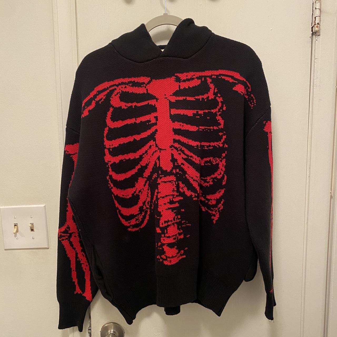 TeamSesh oversized Skeleton knit hoodie Size xs... - Depop