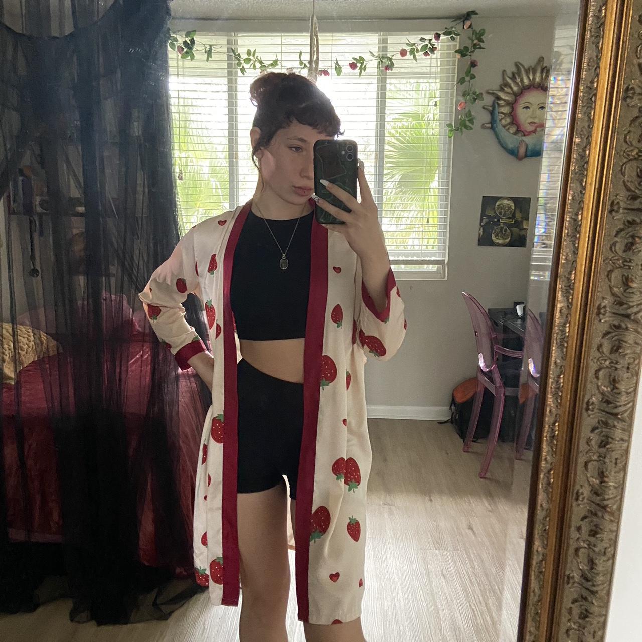 Strawberry silk robe with matching strawberry dress. | Depop