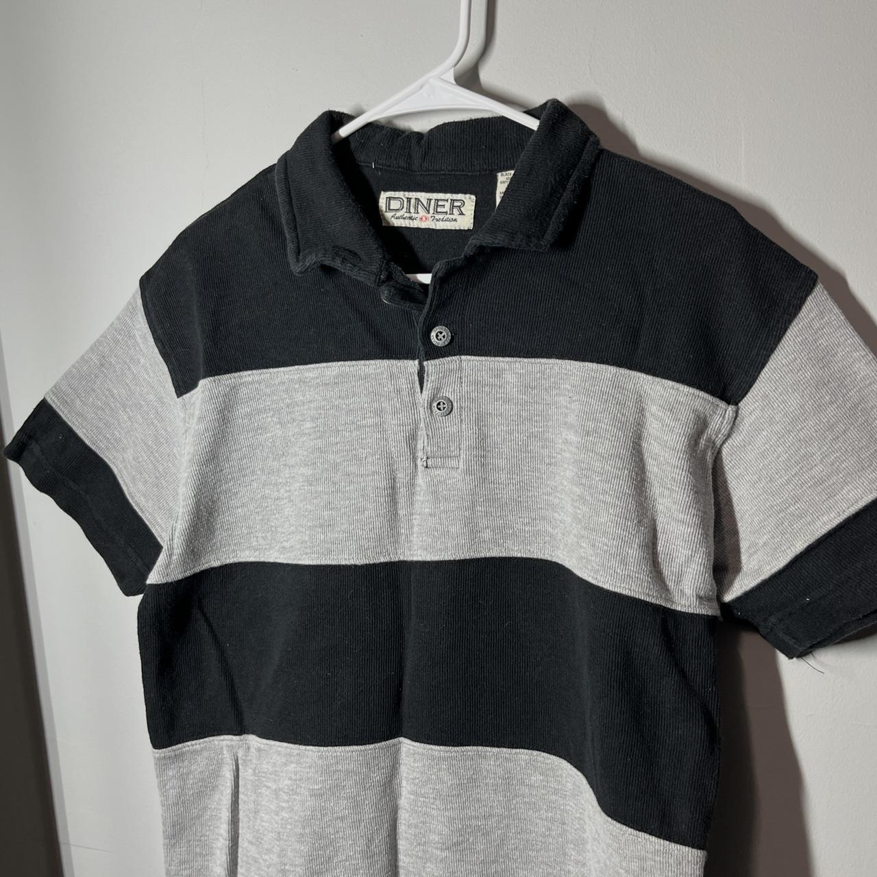 70s Black & Gray Polo 100% cotton thick material no... - Depop