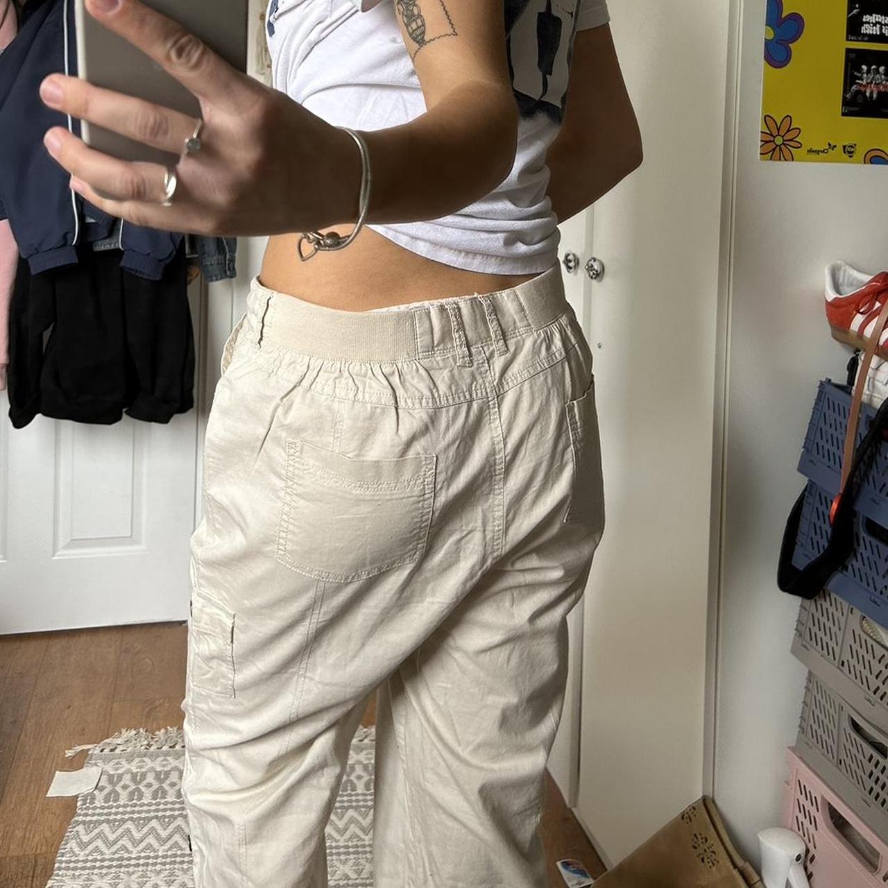 sick beige cargo jorts / capri shorts size 14 belt... - Depop