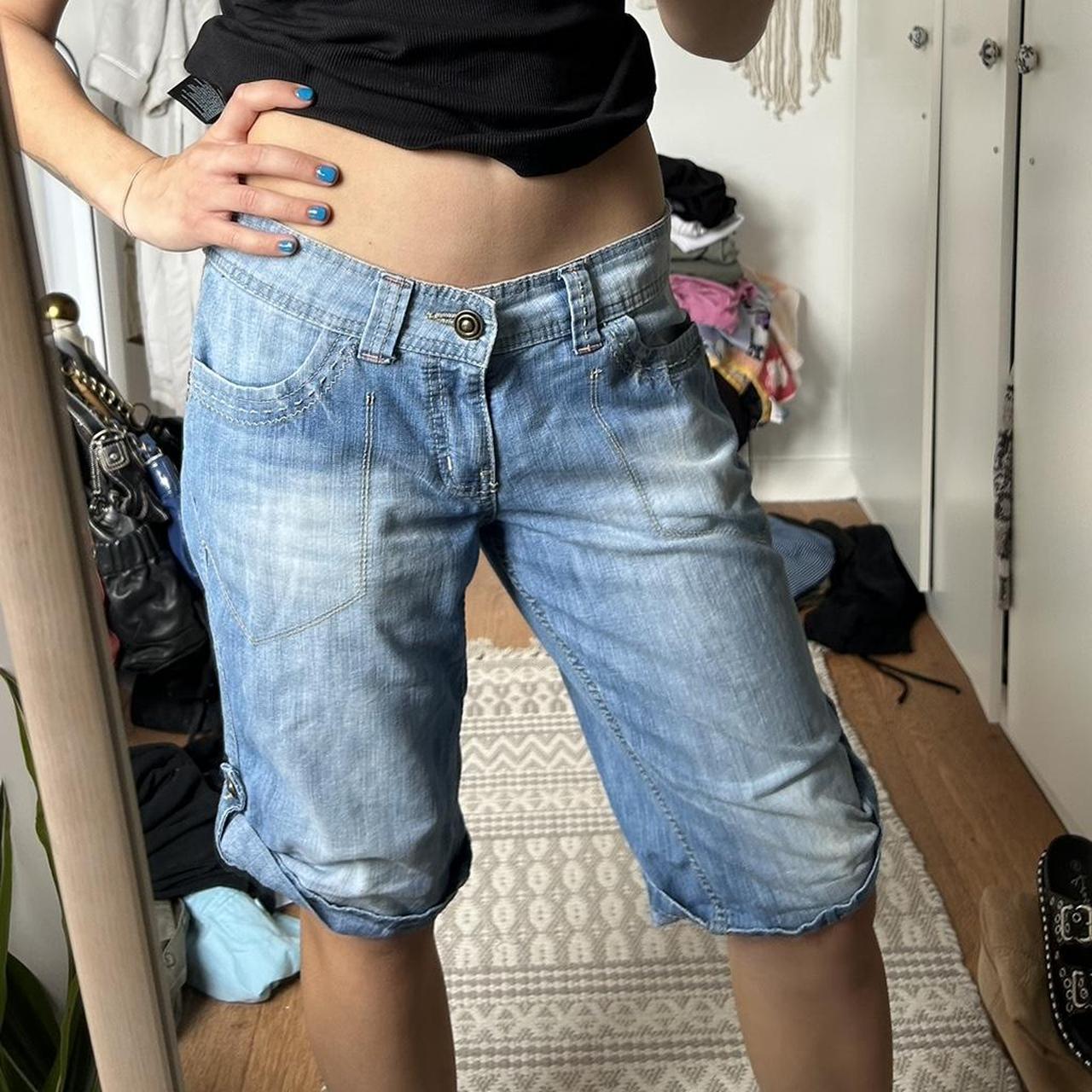 sick denim jorts button up side so adjustable good... - Depop