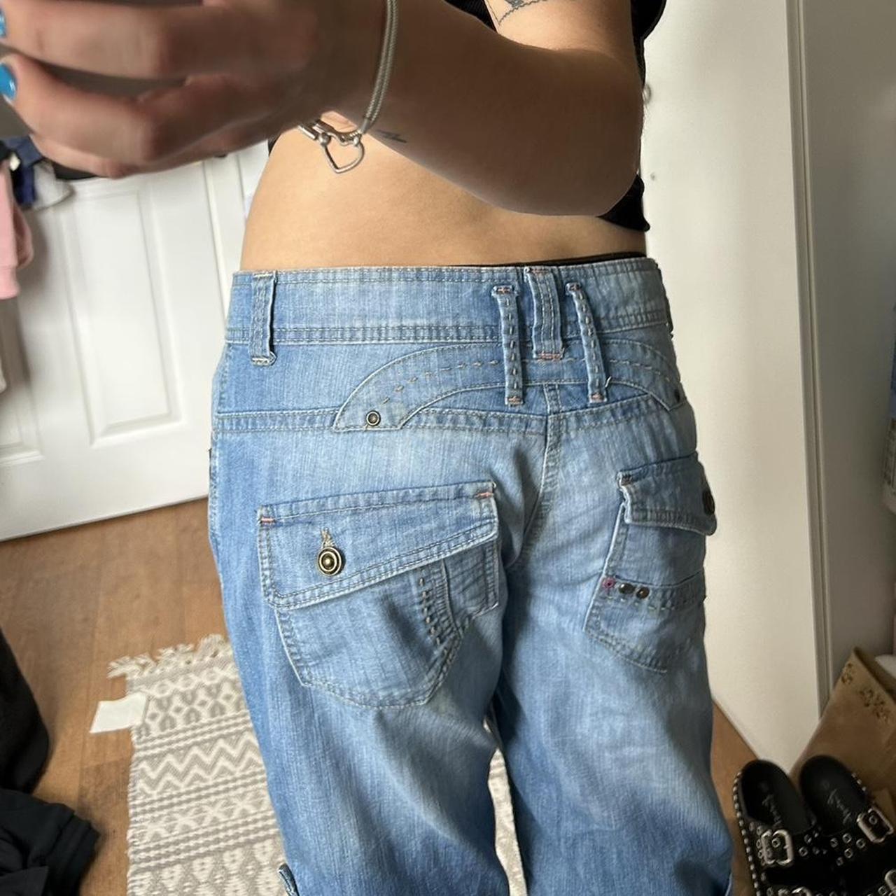 sick denim jorts button up side so adjustable good... - Depop