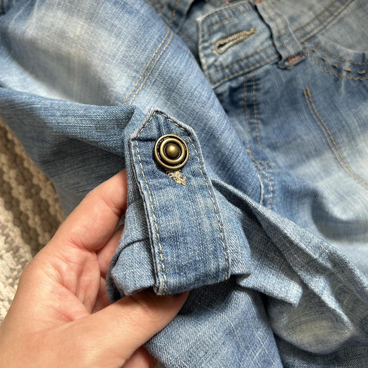 sick denim jorts button up side so adjustable good... - Depop