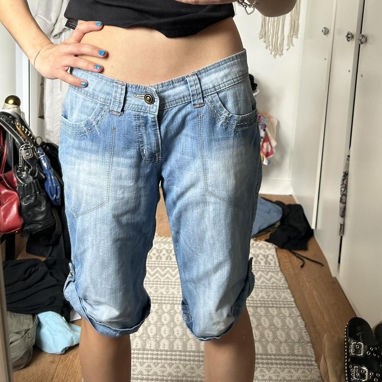 sick denim jorts button up side so adjustable good... - Depop