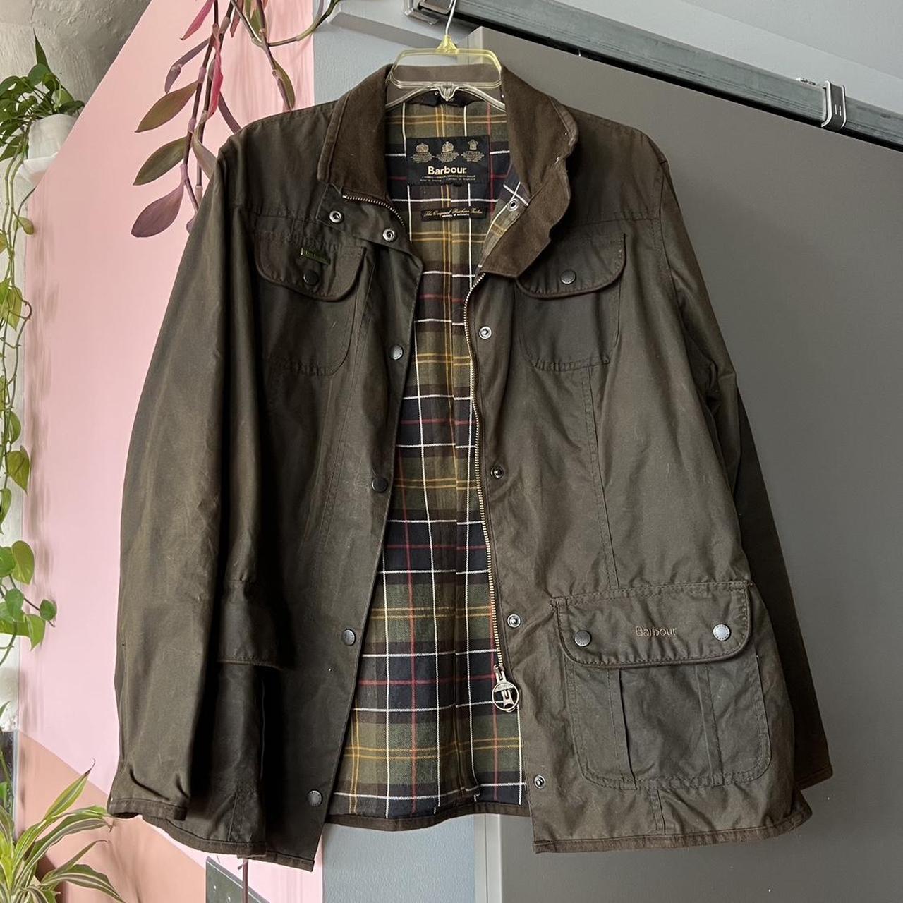Barbour waxed green jacket. Size tag is missing.... - Depop