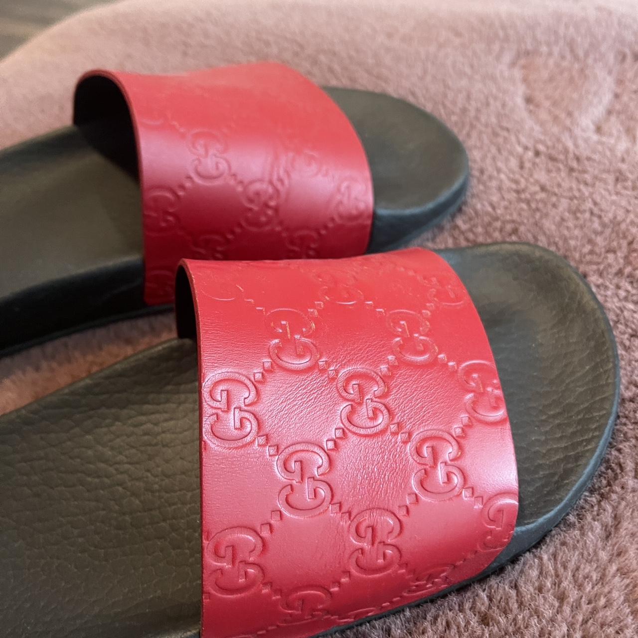 Red Gucci Slides Great Condition Barely Worn Depop