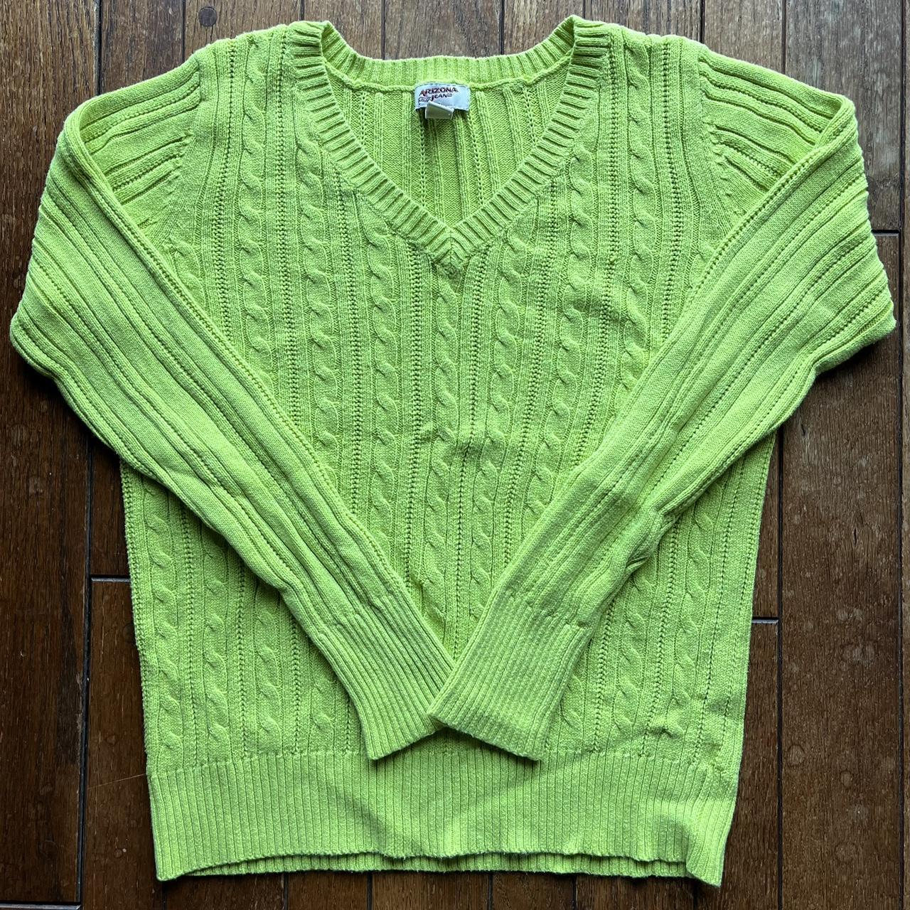 LIME GREEN V NECK SWEATER. Made by Arizona. 60%... - Depop