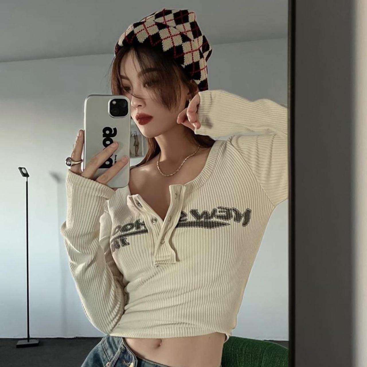 Long sleeve cream colored top Super cute and good... - Depop