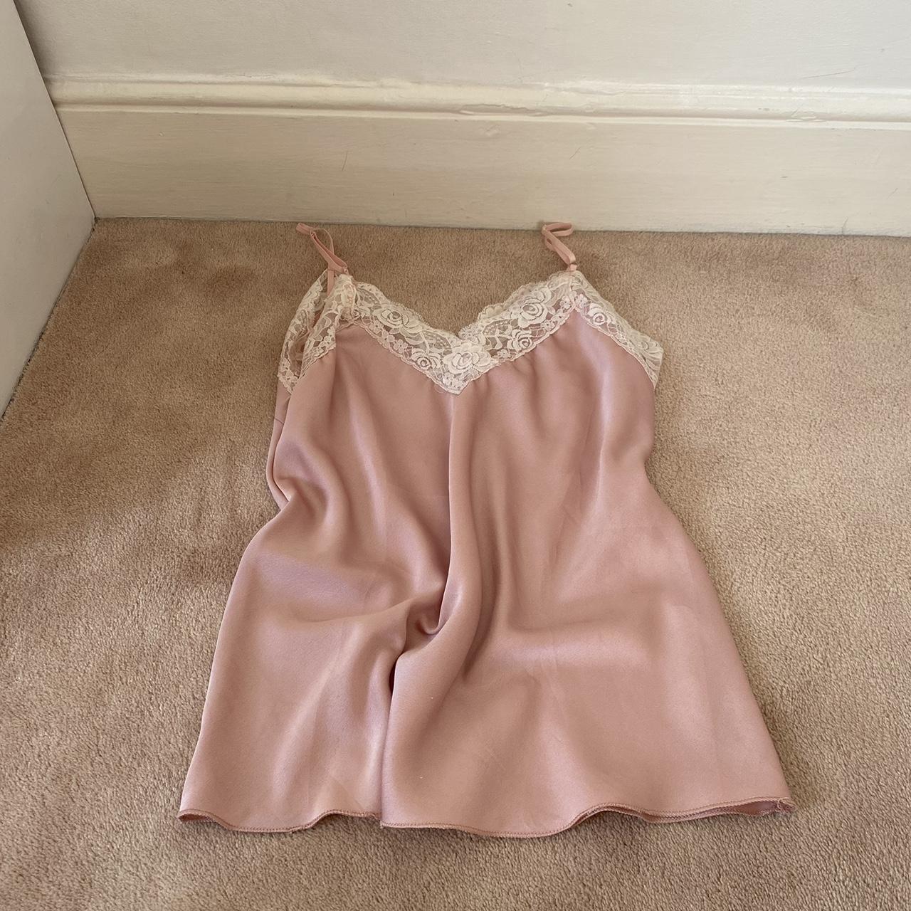 Vintage Italian pink satin lace cami No size will... - Depop