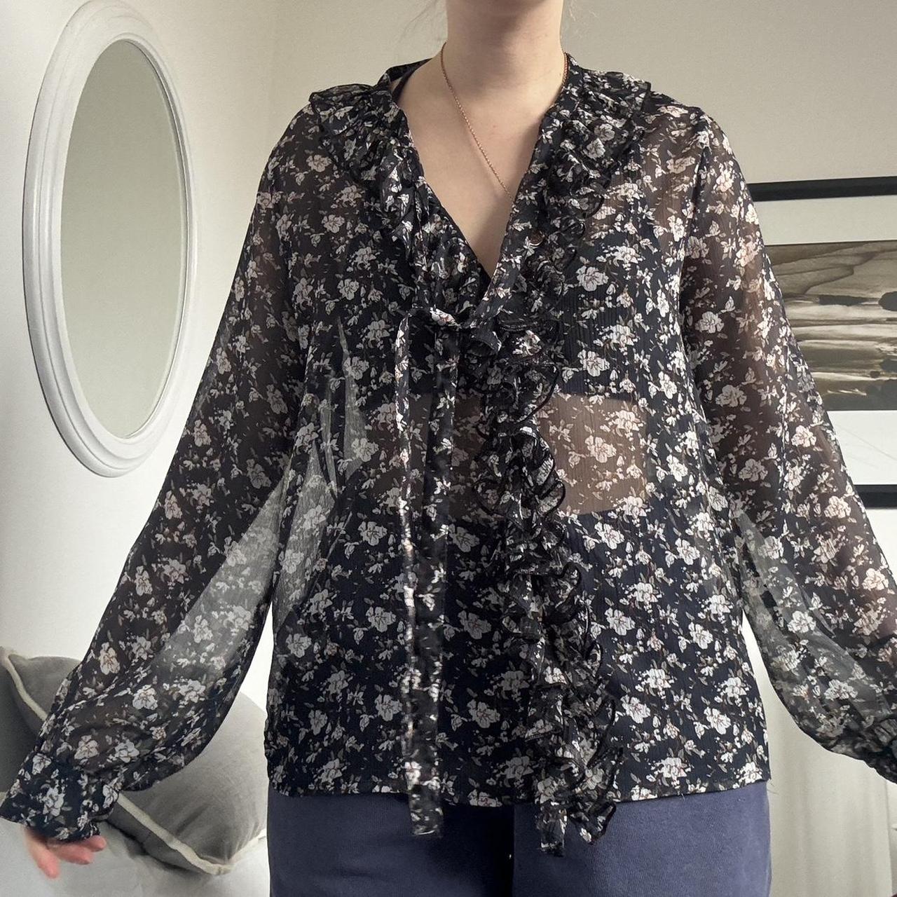 -mesh zara floral blouse -size M, seen on 8 -great... - Depop