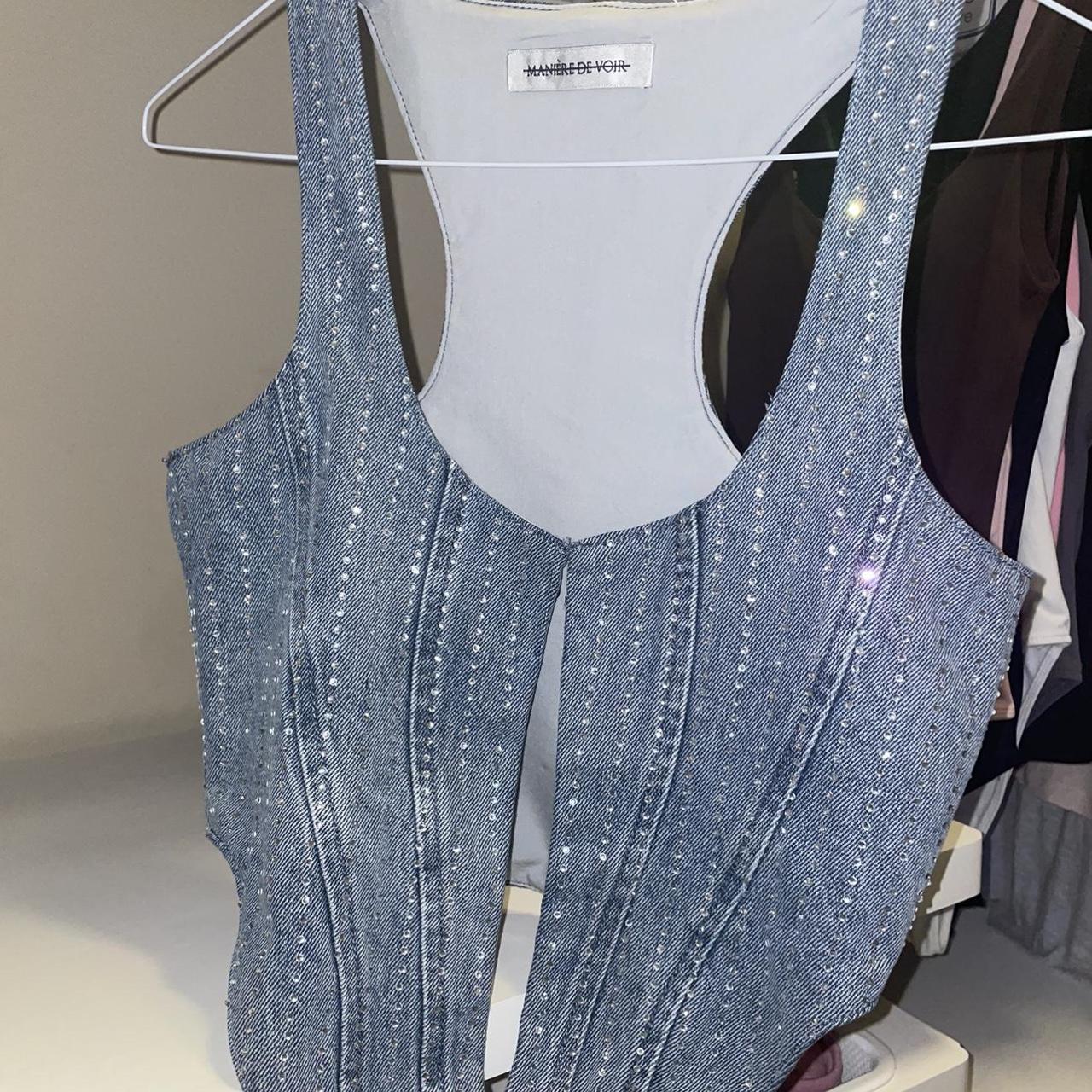 Maniere de voir rhinestone denim vest top Fits a... - Depop