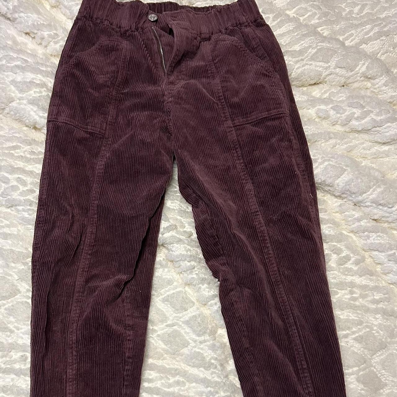 corduroy maroon cargo pants cuffed bottom - Depop