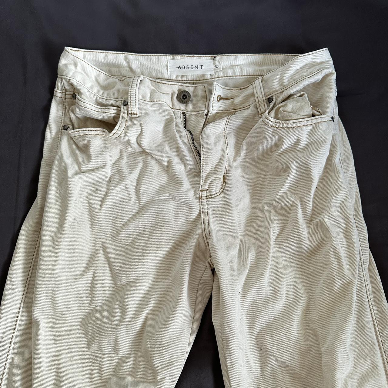 Absent Cream Coloured Denim Jeans Stains on the... - Depop
