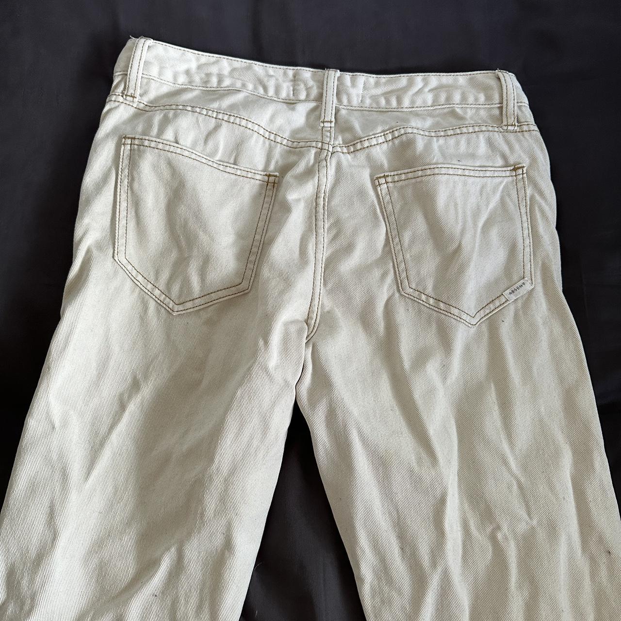 Absent Cream Coloured Denim Jeans Stains on the... - Depop