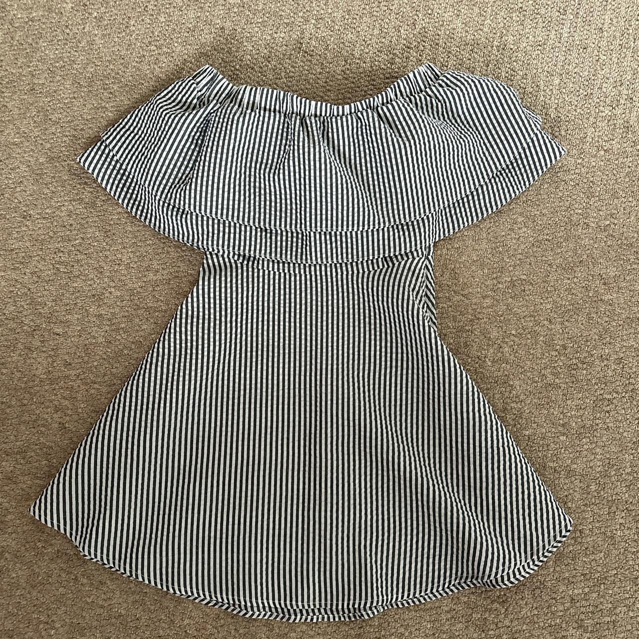 - Summer dress - stipe grey and white - Bardot off... - Depop