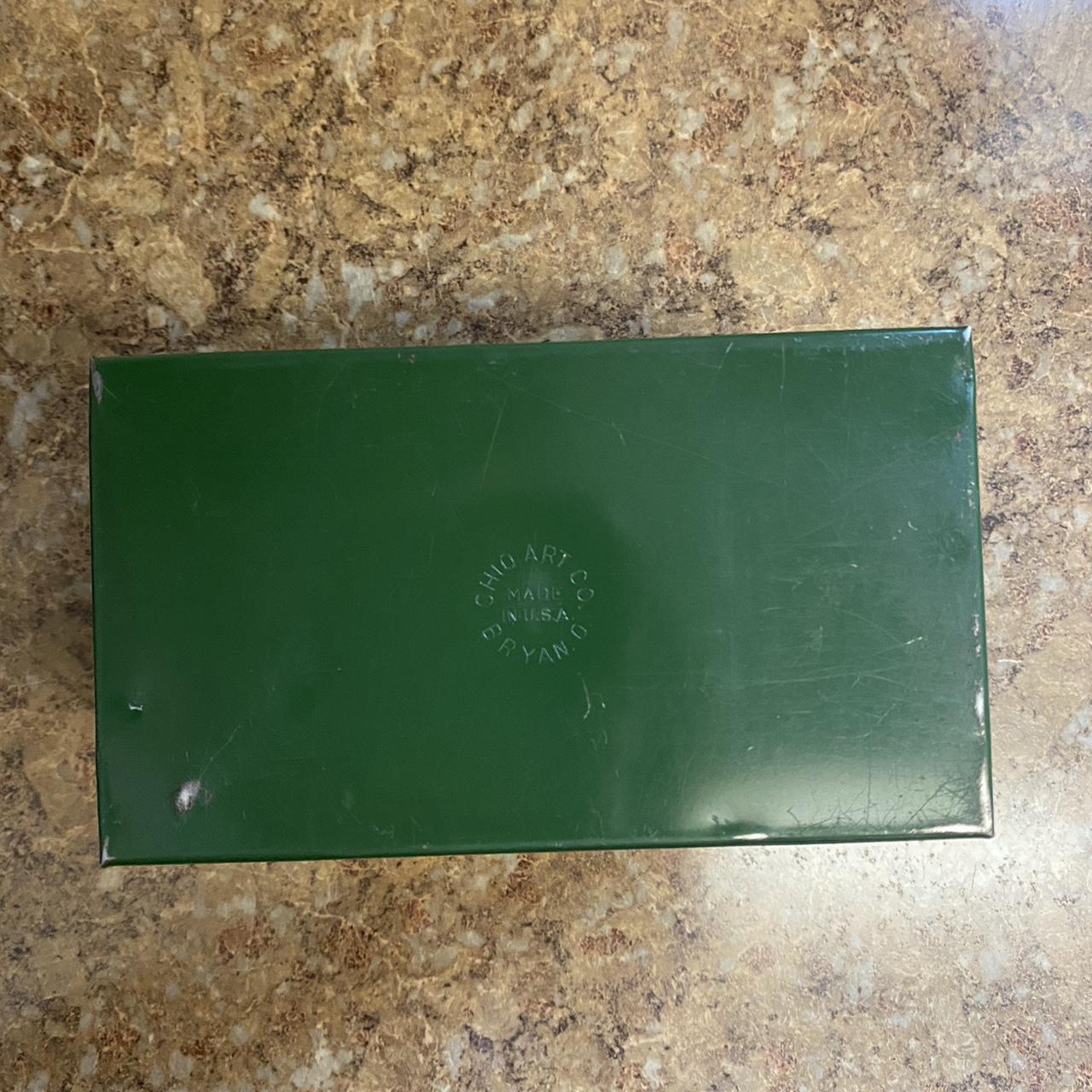Vintage Recipe Card Box This green-colored metal... - Depop