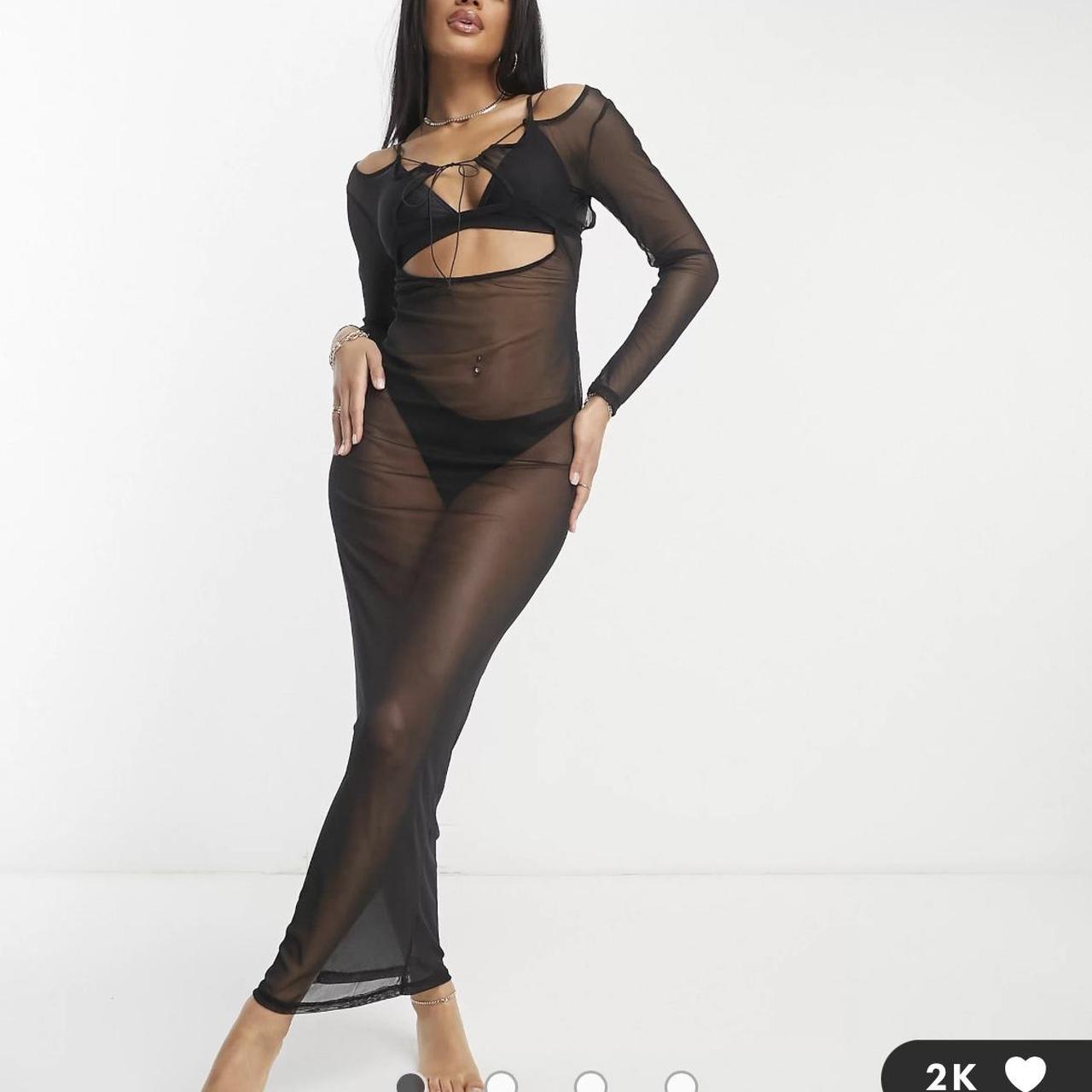 Asos Design Long Sleeve Mesh Maxi Beach Dress With Depop