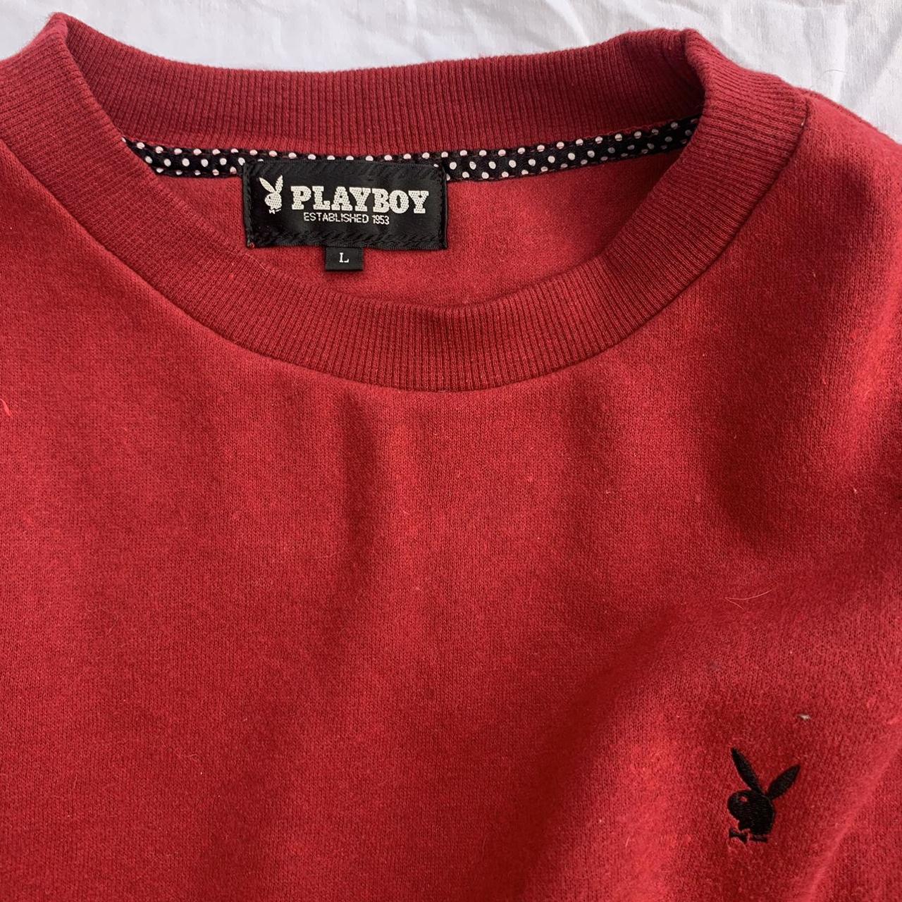 Vintage red Playboy sweatshirt Shown on a size... - Depop