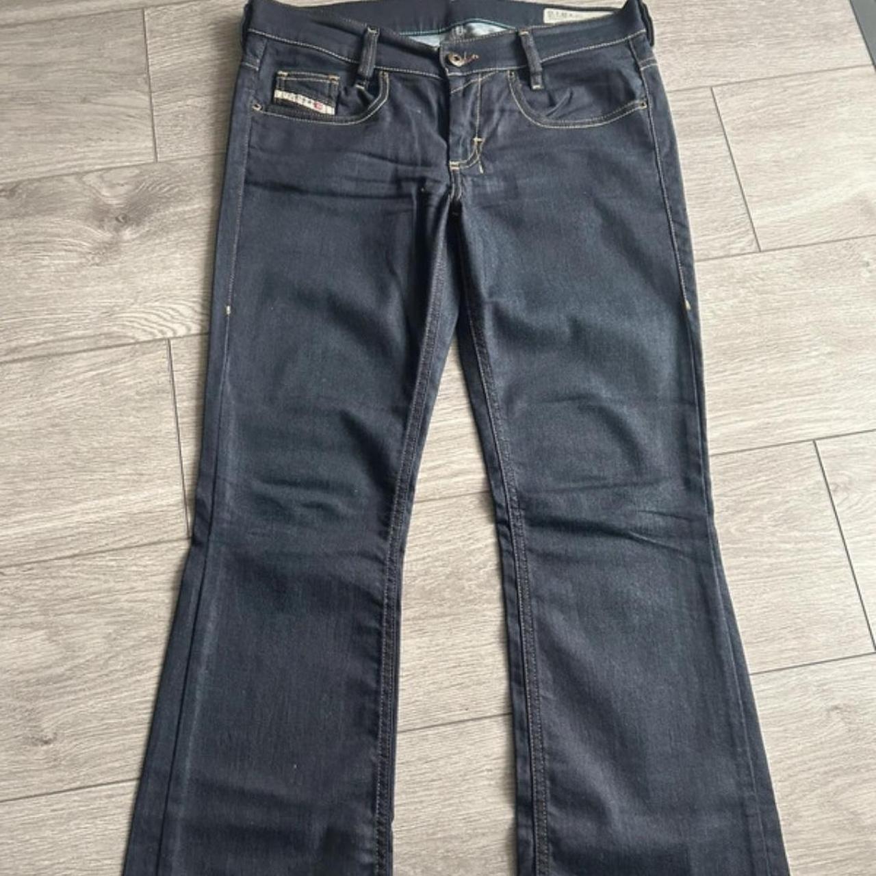 Diesel flared low waist jeans Dark blue Size... - Depop