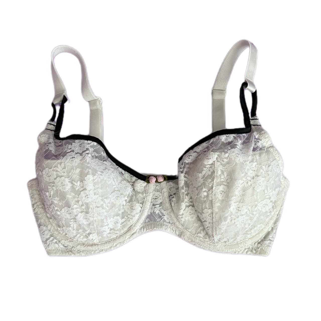 White Lacey Rosette Bra ⁺ Size 34DD Brand: ADORE... - Depop