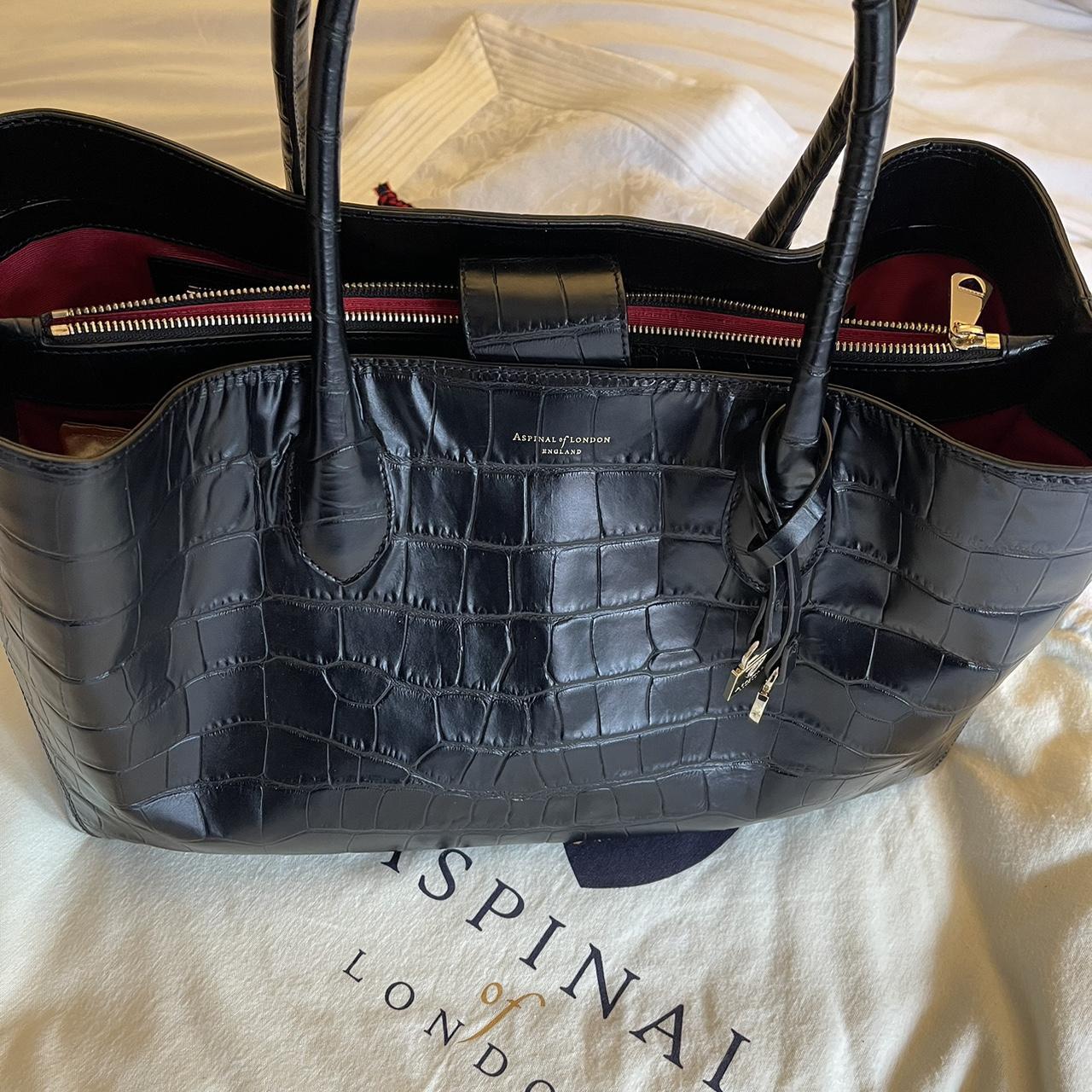 Aspinal’s London Tote in deep shine soft black croc.... - Depop