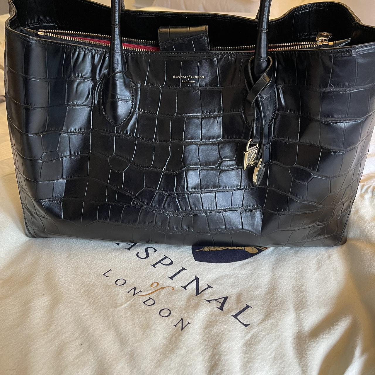Aspinal’s London Tote in deep shine soft black croc.... - Depop