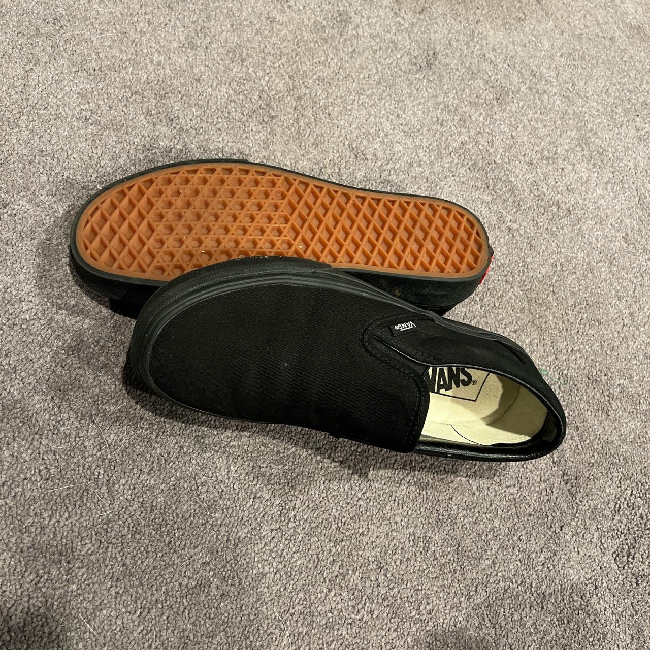 VANS black/black/rubber sole classic slip on womens... - Depop