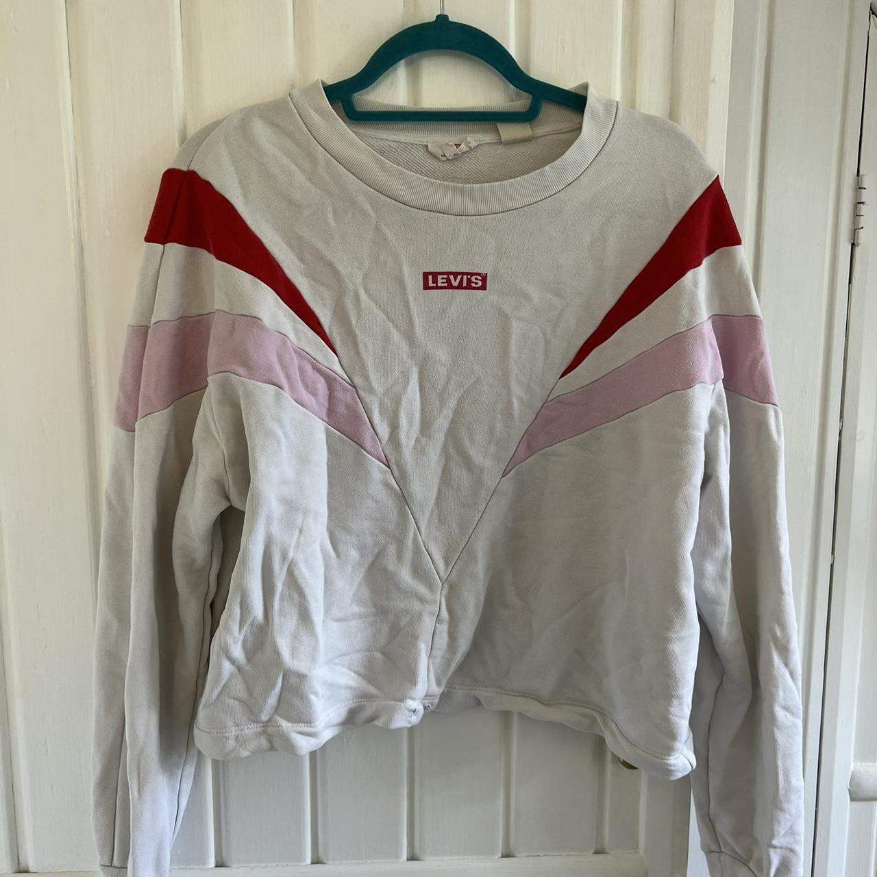 Levi’s white jumper with red and pink design Size... - Depop