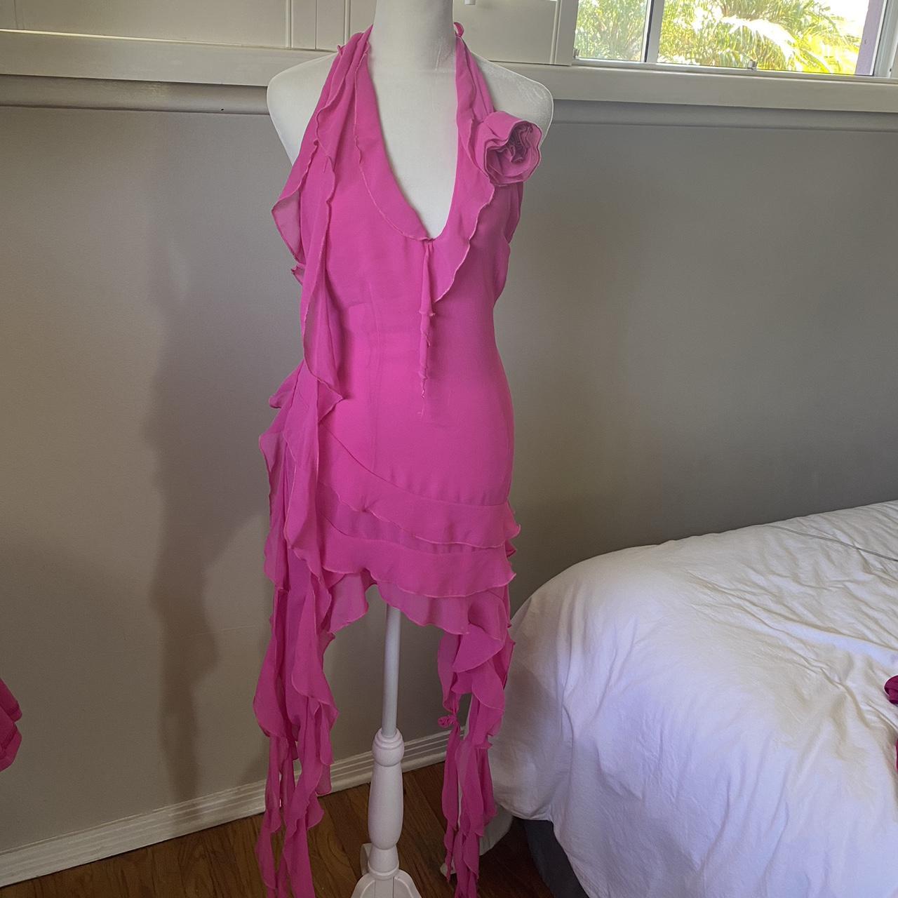 Hot pink chiffon ruffled dress