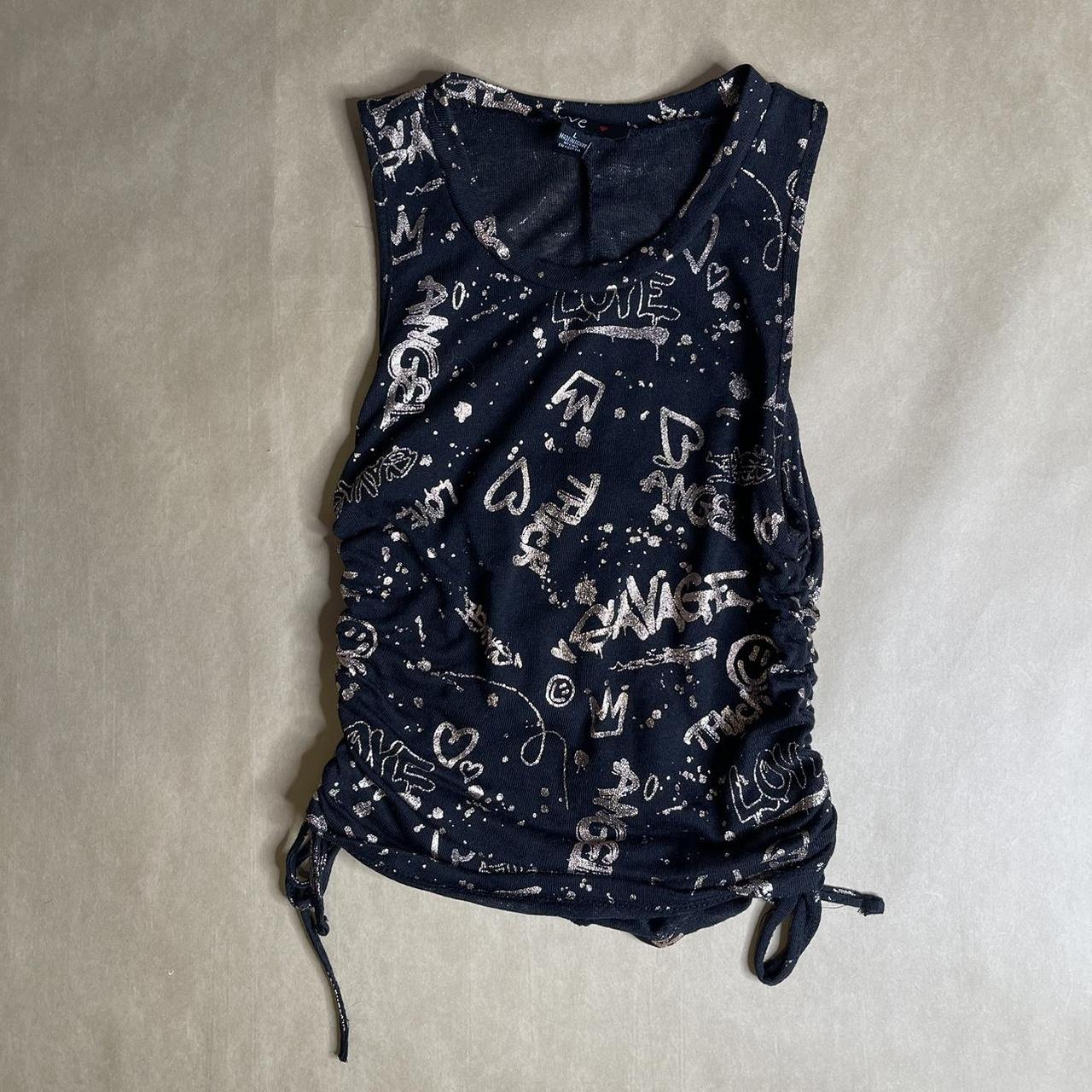 Acubi style graffiti tank “Love” brand black mesh... - Depop