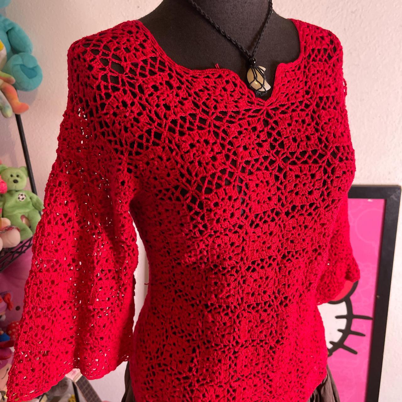 Vintage crochet top Red crochet top with half... - Depop