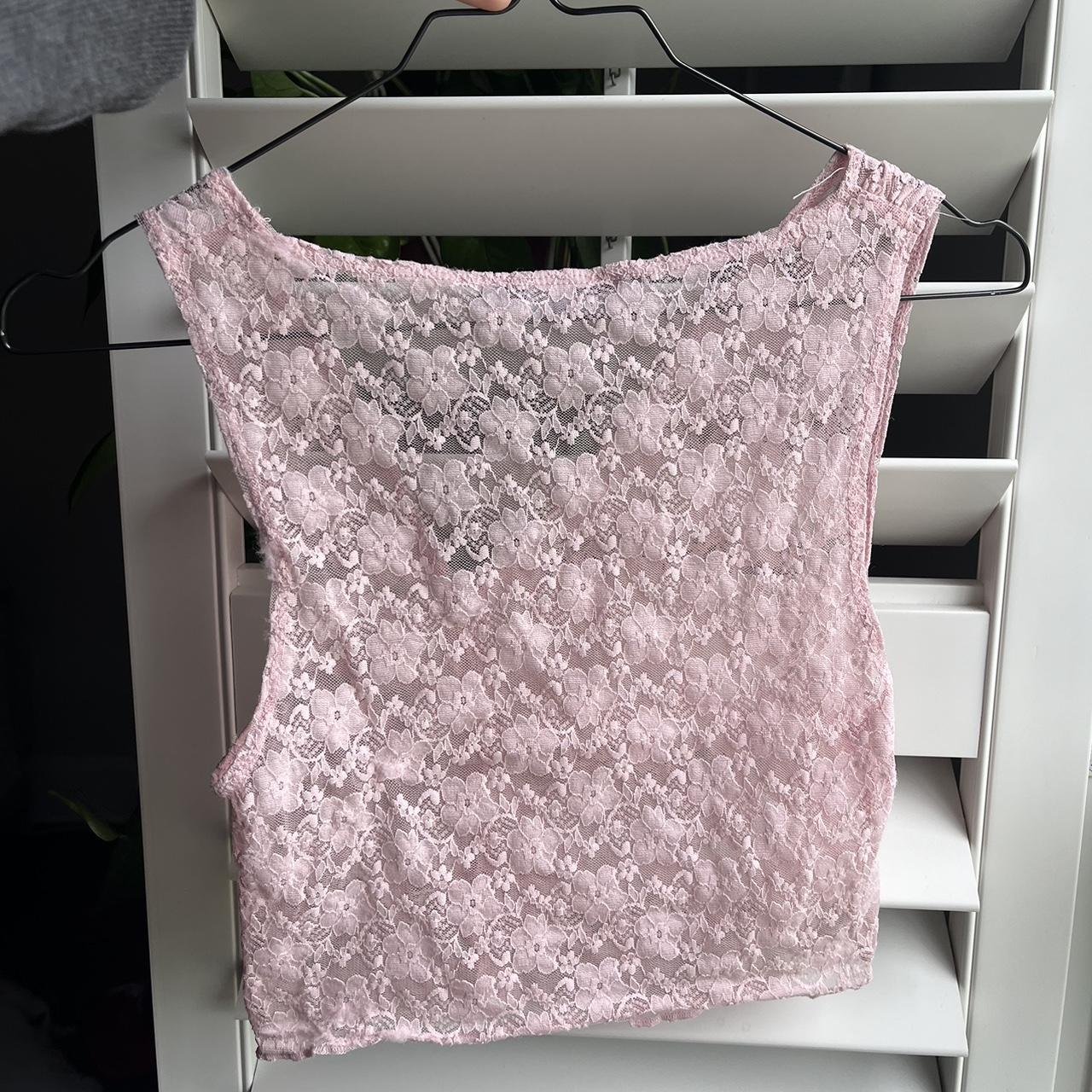 Light pink see through lace crop top from Motel... - Depop