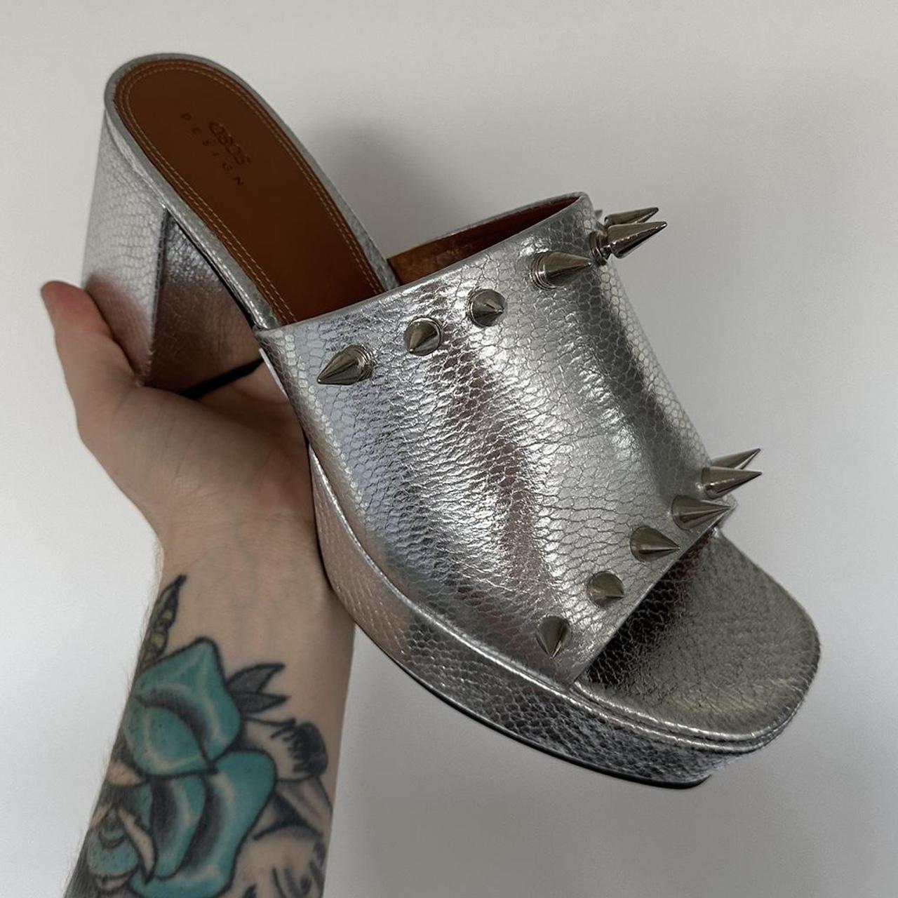 Amazing silver custom made spike mules Brand new and... - Depop