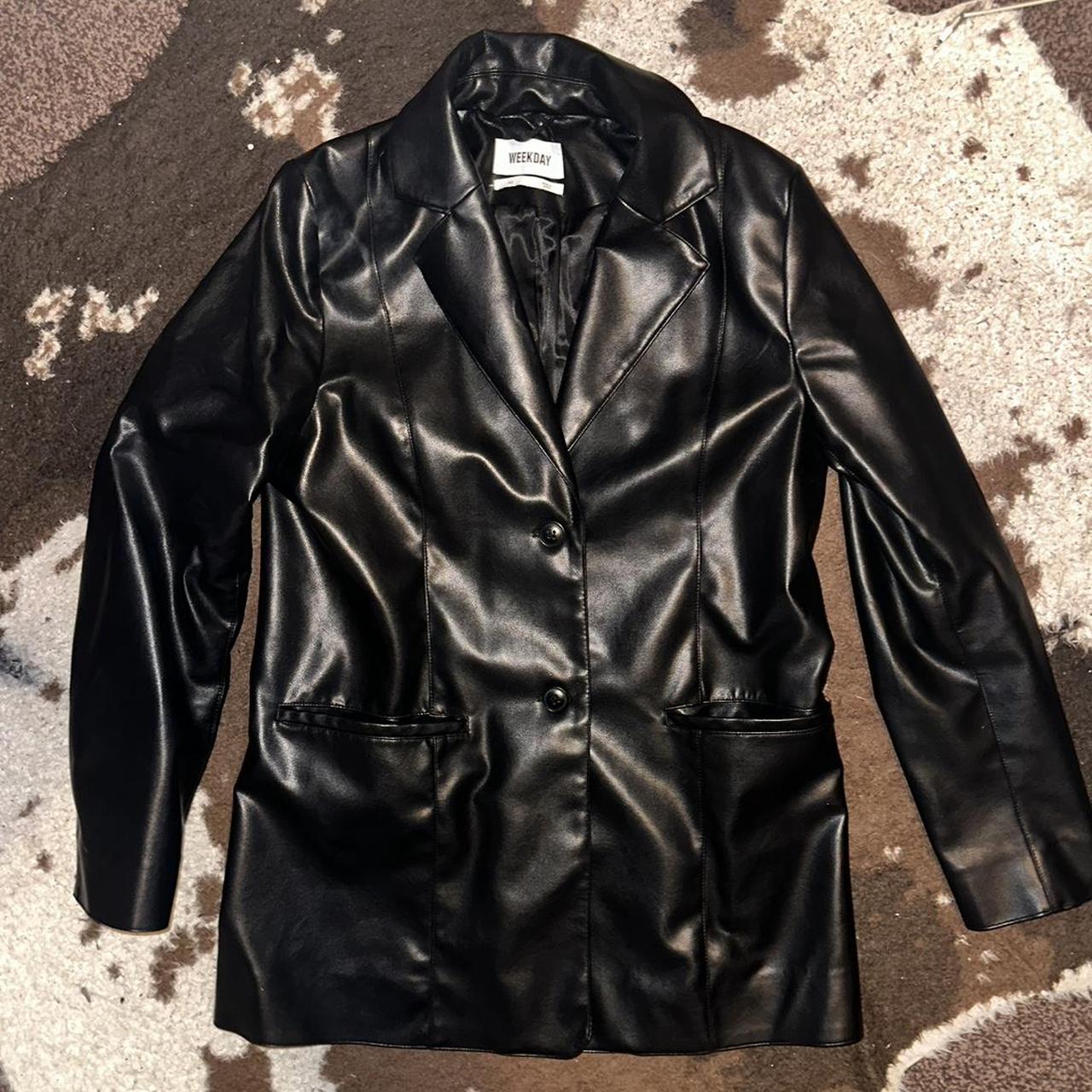Weekday Faux Leather 90s Style Blazer Size 42... - Depop