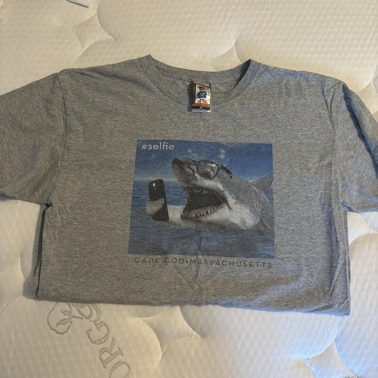 Heather grey cape cod cute tee. Has a shark that... - Depop