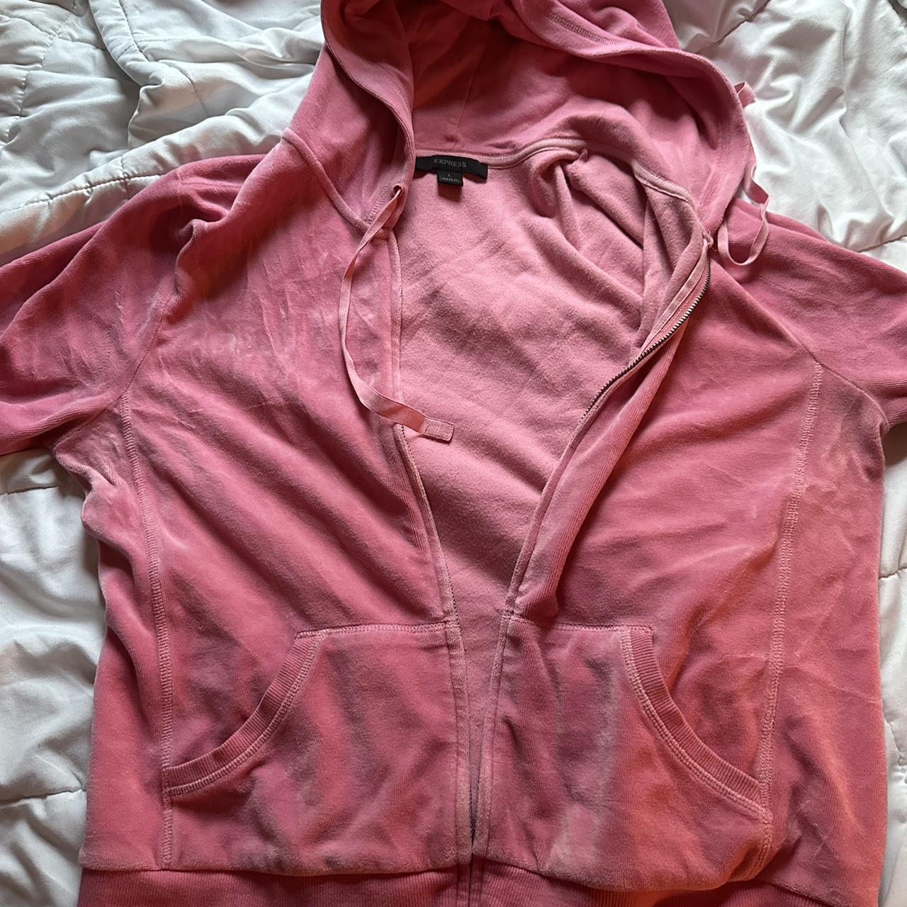 Pink Y2K Style Velvet Express Cropped zip up hoodie - Depop