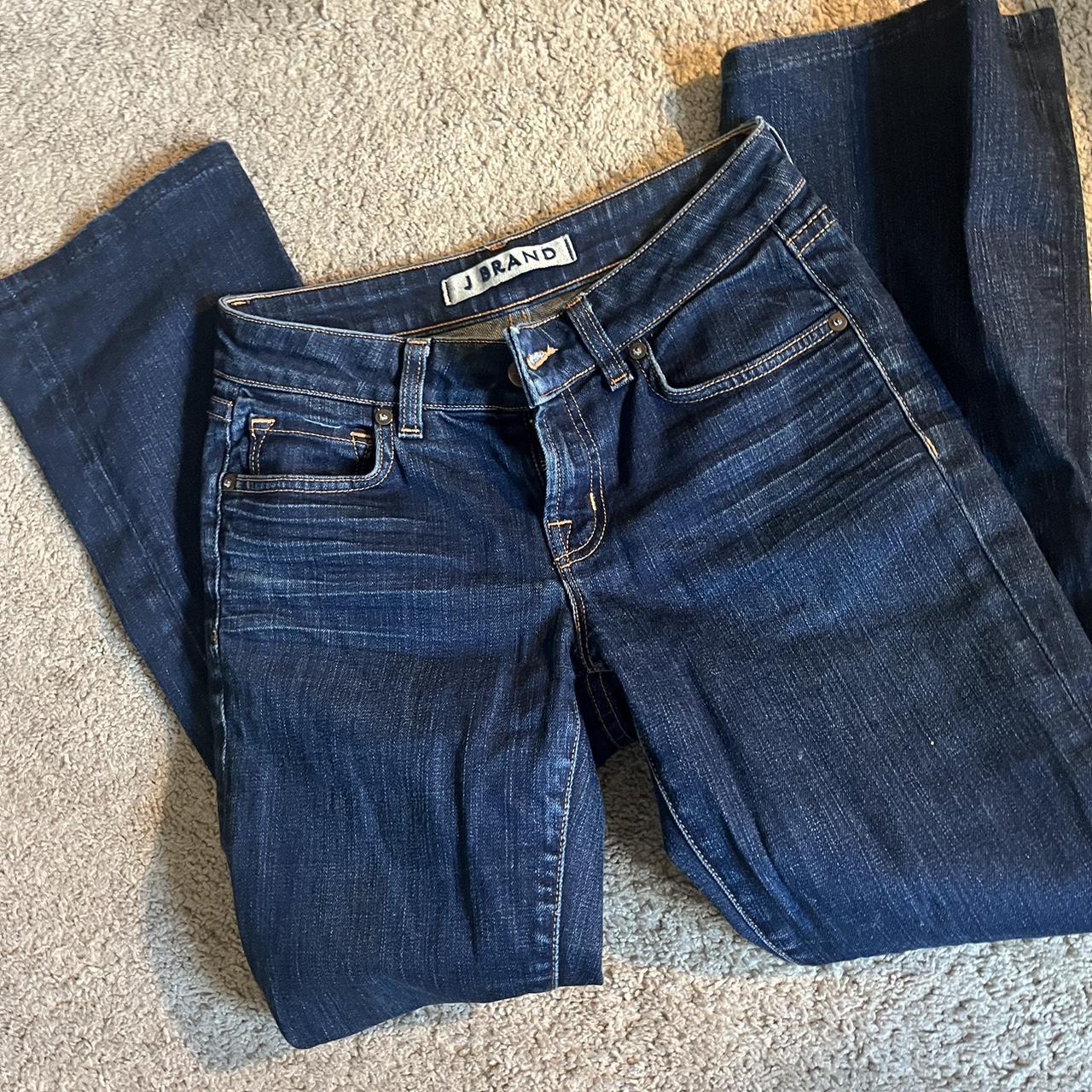 J brand straight/bootcut jeans. Fits mid waist. Dark... - Depop