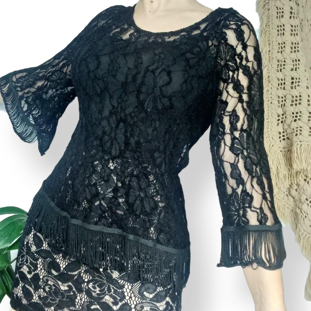 Black Vintage Y2k 90s Lace Crotchet Sheer Mesh Top Depop