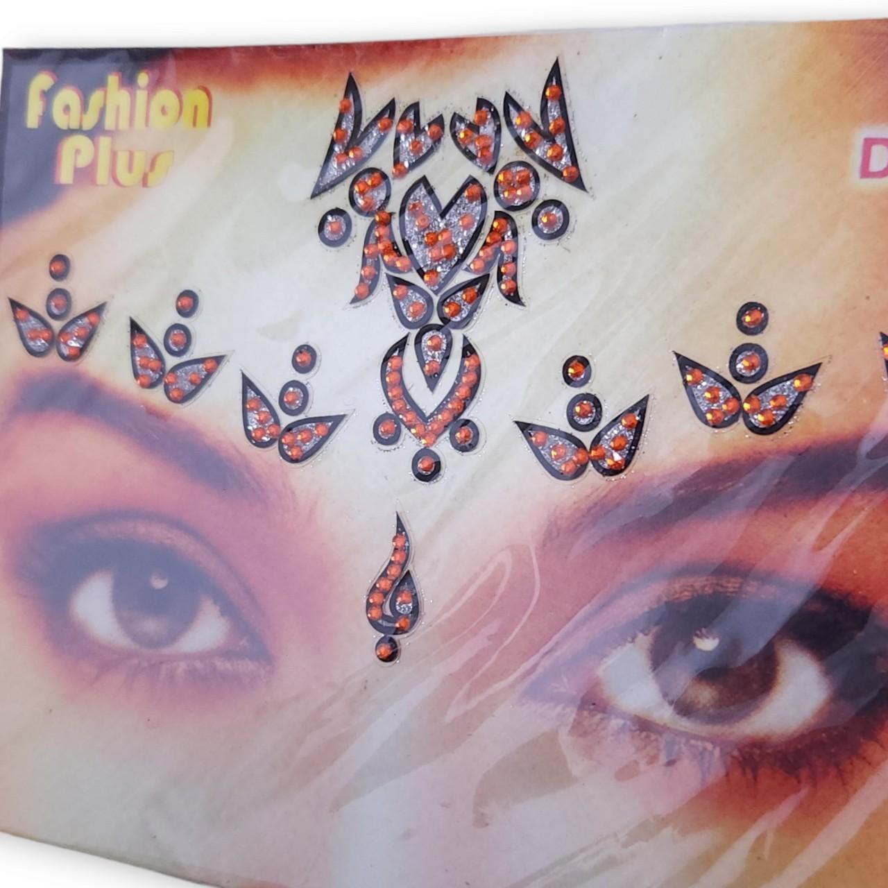 Red silver rhinestone Bindi stick on face... | Depop