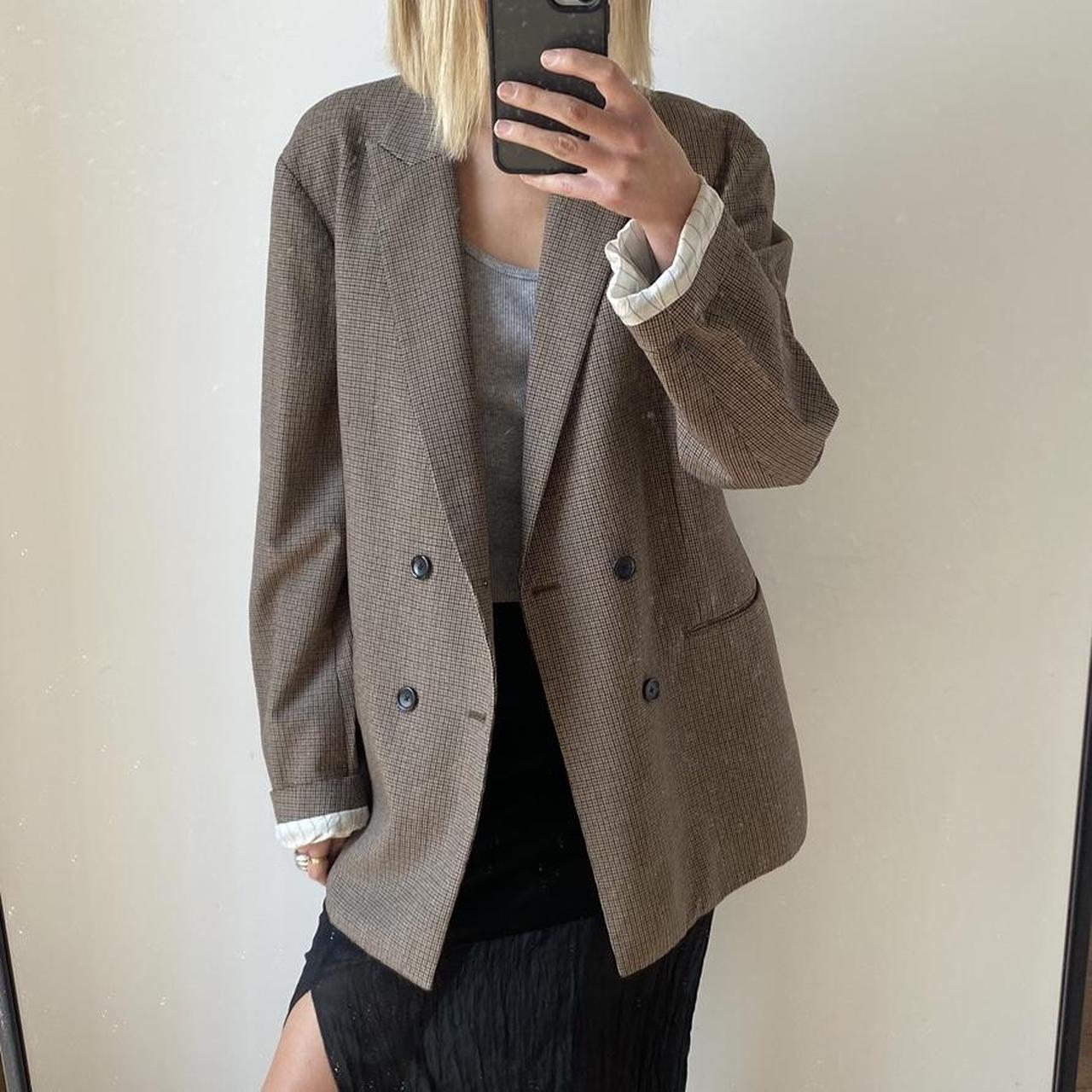 oversized brown and red check / checked blazer from... - Depop