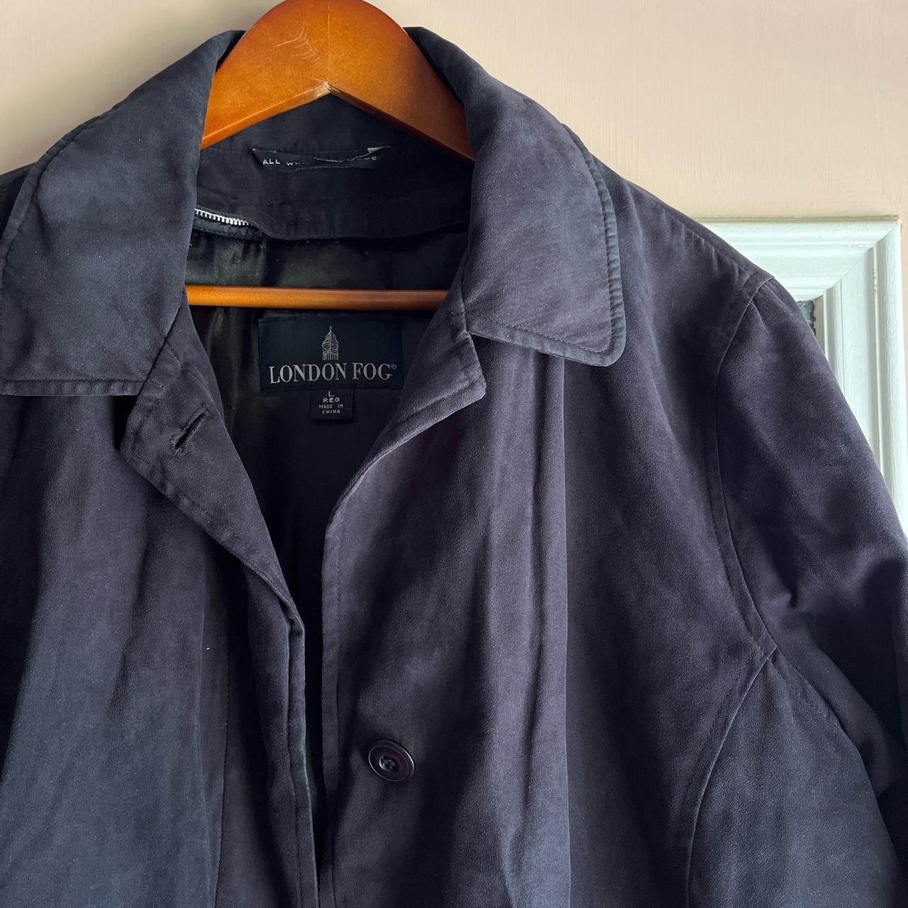 black suede london fog jacket fits like an xl 16”... - Depop